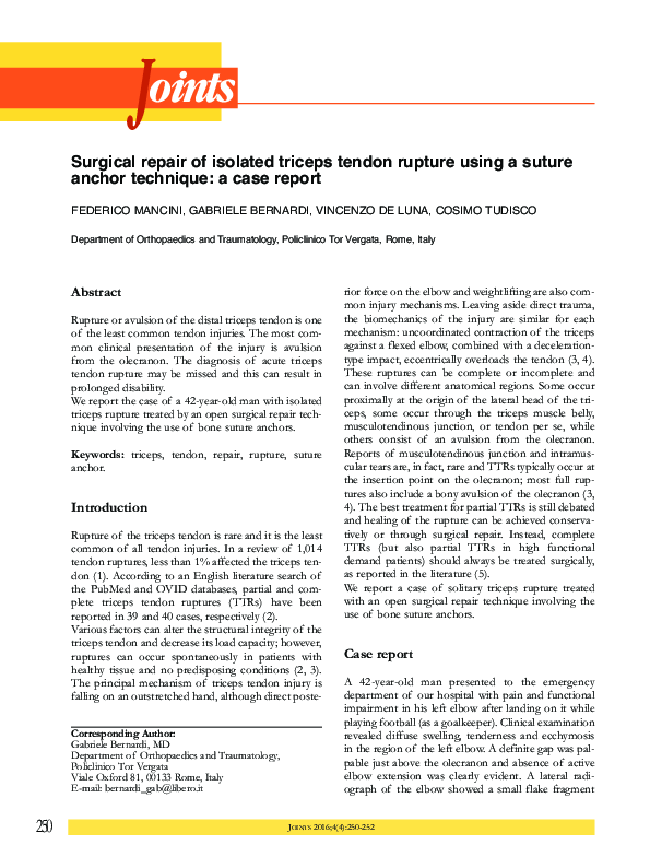 (PDF) Surgical repair of isolated triceps tendon rupture using a suture ...