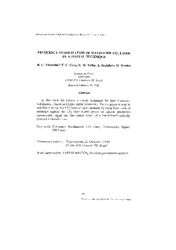(PDF) Frequency stabilization of waveguide CO2 laser by a digital technique
