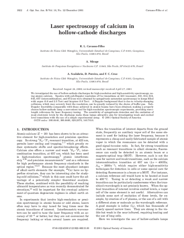 (PDF) Laser spectroscopy of calcium in hollow-cathode discharges