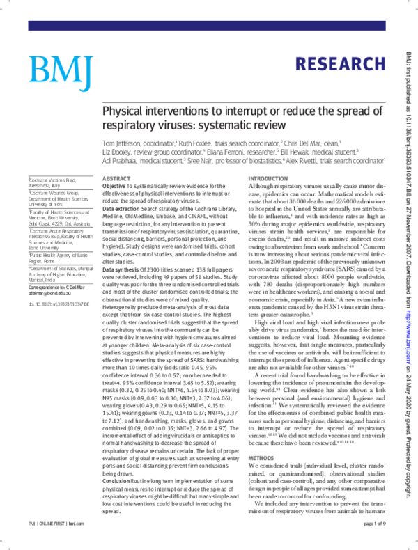 (PDF) Physical interventions to interrupt or reduce the spread of ...