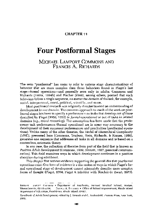 (PDF) Four Postformal Stages | Michael Lamport Commons - Academia.edu
