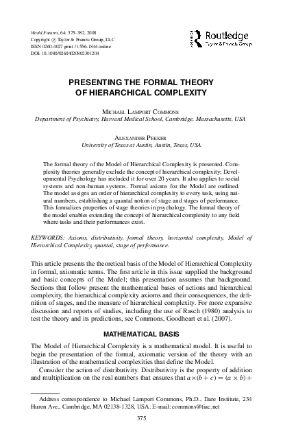 (PDF) Presenting the Formal Theory of Hierarchical