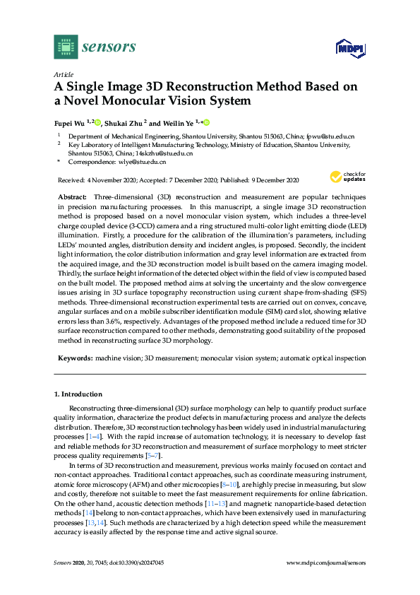 (PDF) A Single Image 3D Reconstruction Method Based on a Novel ...
