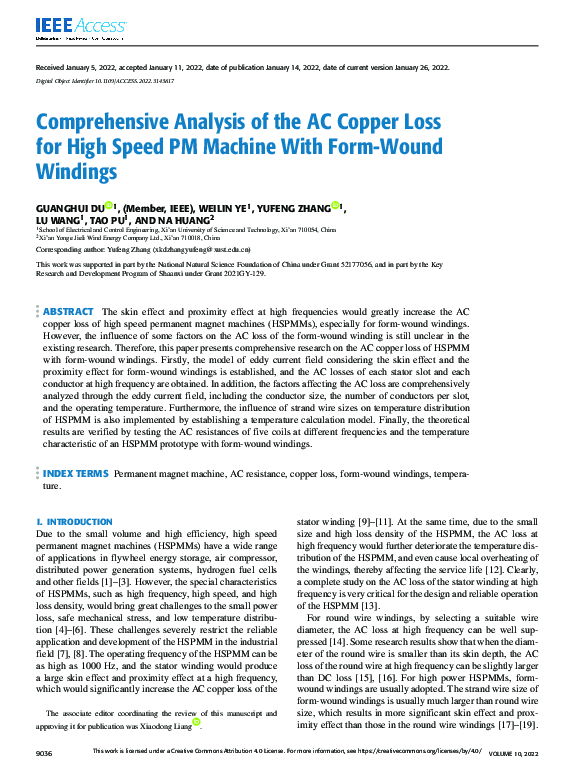 (PDF) Comprehensive Analysis of the AC Copper Loss for High Speed PM ...