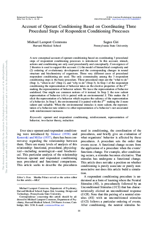 (PDF) Account of operant conditioning based on coordinating three procedural steps of respondent ...