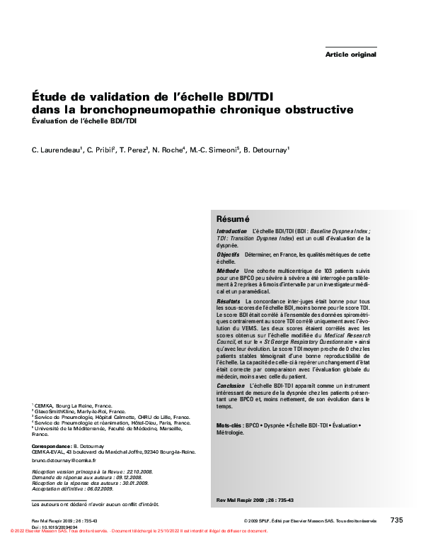 (PDF) Étude de validation de l’échelle BDI/TDI dans la ...