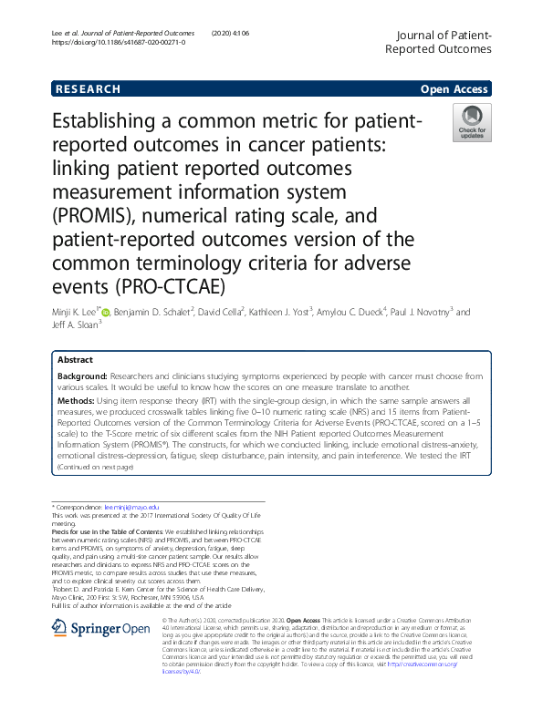 (PDF) Establishing a common metric for patient-reported outcomes in ...