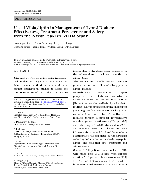 (PDF) Use of Vildagliptin in Management of Type 2 Diabetes ...