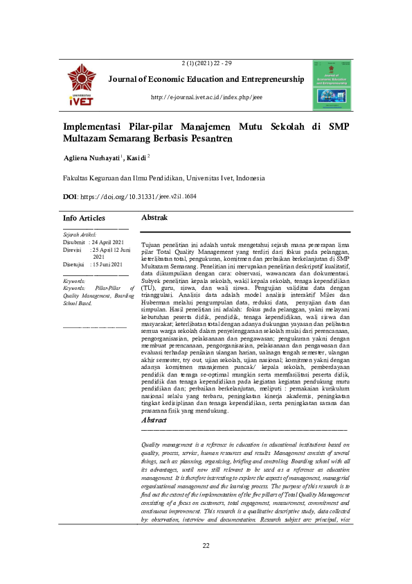 (PDF) Implementasi Pilar-Pilar Manajemen Mutu Sekolah di SMP Multazam ...
