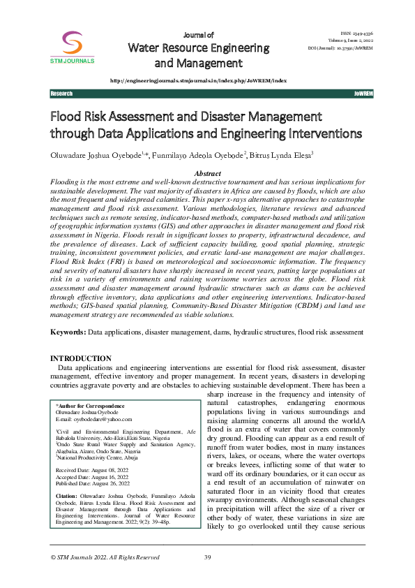 (PDF) Flood Risk Assessment and Disaster Management through Data Applications and Engineering ...