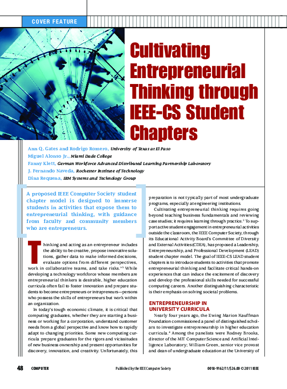 (PDF) Cultivating Entrepreneurial Thinking through IEEE-CS Student Chapters