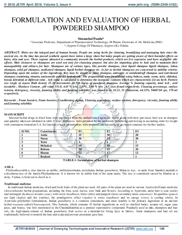 (PDF) Formulation and Evaluation of Herbal | Dr. Simanchal Panda ...