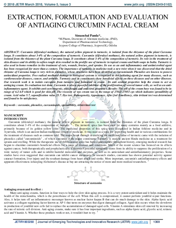 (PDF) Extraction , Formulation and Evaluation of Antiaging Curcumin ...