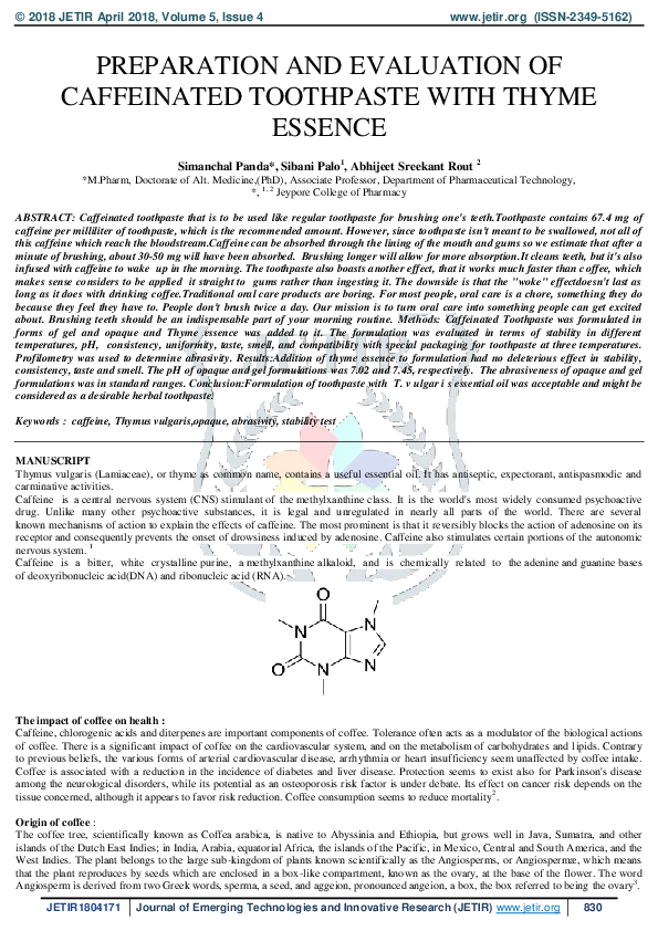 (PDF) Preparation and Evaluation of Caffeinated Toothpaste with Thyme ...