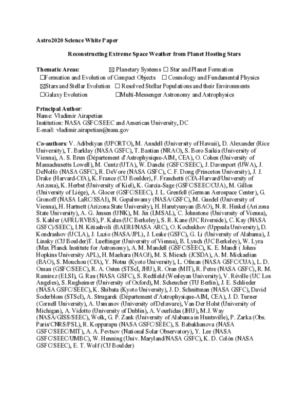 (PDF) Reconstructing Extreme Space Weather from Planet Hosting Stars