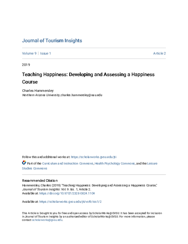 (PDF) Teaching Happiness: Developing and Assessing a Happiness Course