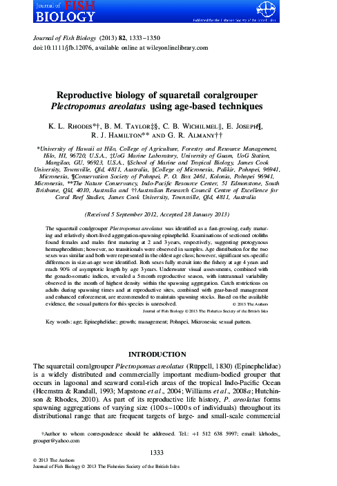 (PDF) Reproductive biology of squaretail coralgrouper Plectropomus ...