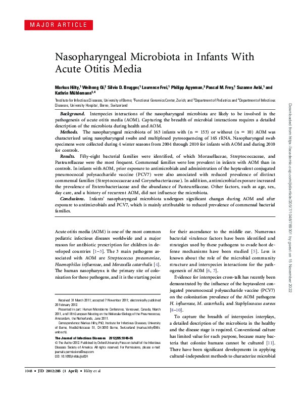 (PDF) Nasopharyngeal Microbiota in Infants With Acute Otitis Media