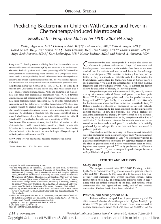 (PDF) Predicting Bacteremia in Children With Cancer and Fever in ...
