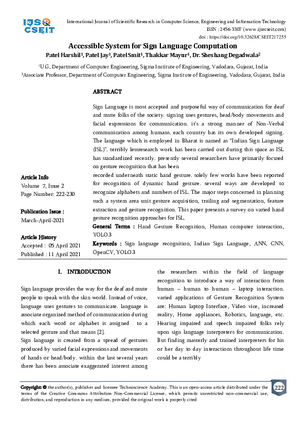 (PDF) Accessible System for Sign Language Computation
