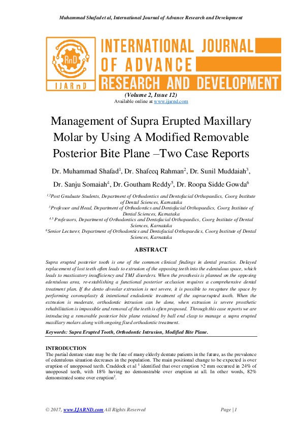 (PDF) Management of Supra Erupted Maxillary Molar by Using a Modified ...