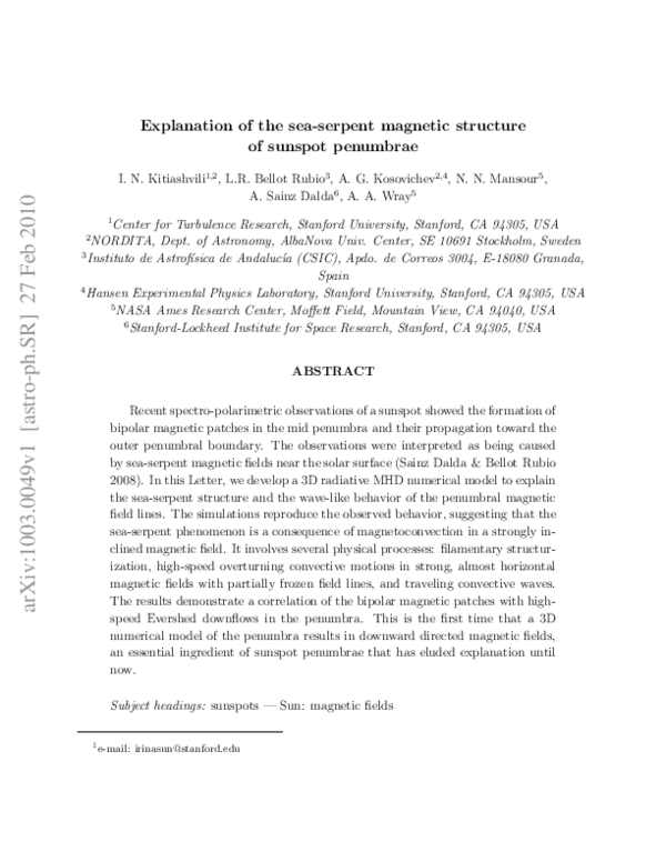 (PDF) Explanation of the Sea-Serpent Magnetic Structure of Sunspot ...