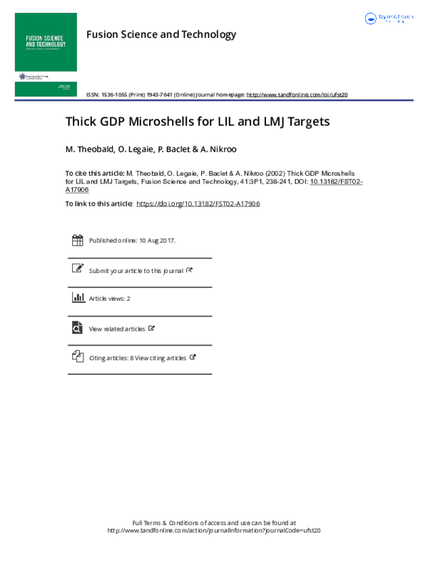 (PDF) Thick GDP Microshells for LIL and LMJ Targets