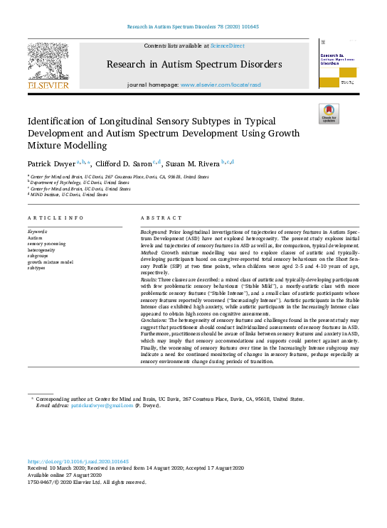 (PDF) Identification of Longitudinal Sensory Subtypes in Typical ...
