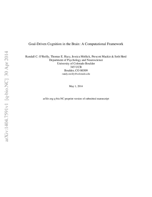 (PDF) Goal-Driven Cognition in the Brain: A Computational Framework