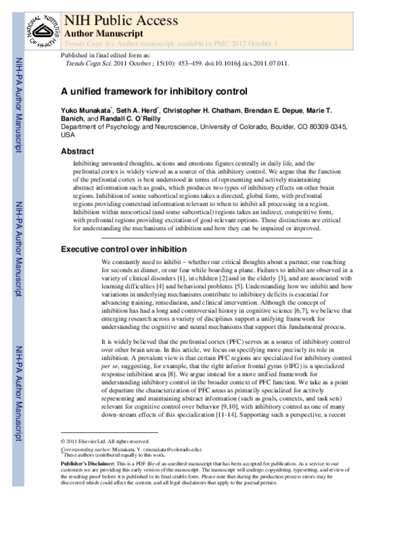 (PDF) A unified framework for inhibitory control