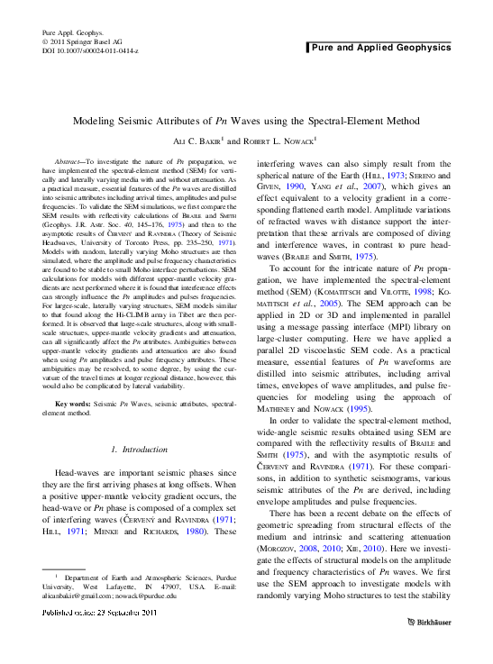 (PDF) Modeling Seismic Attributes of Pn Waves using the Spectral ...