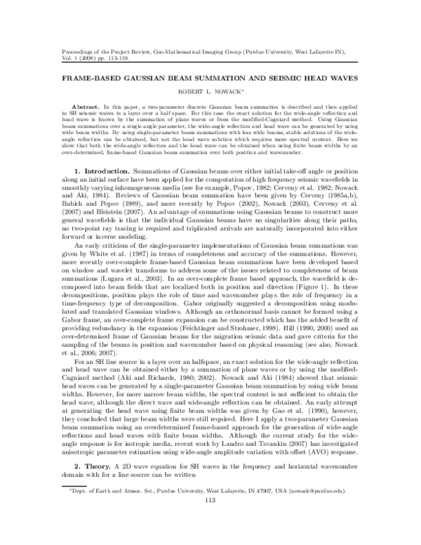 (PDF) Frame-based Gaussian Beam Summation and Seismic Head Waves