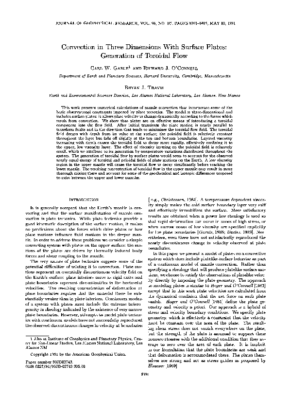 (PDF) Convection in three dimensions with surface plates: Generation of ...