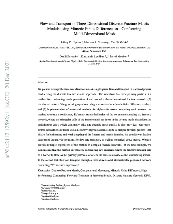 Pdf Flow And Transport In Three Dimensional Discrete Fracture Matrix