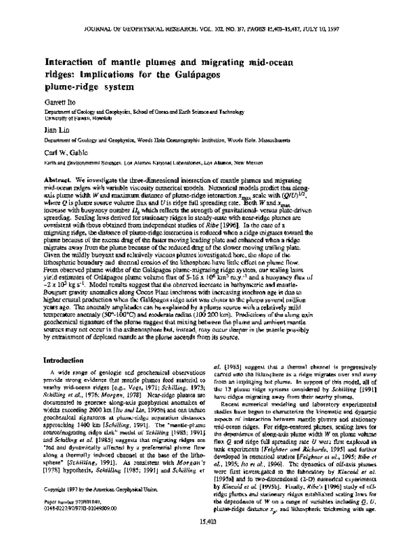 (PDF) Interaction of mantle plumes and migrating mid-ocean ridges ...