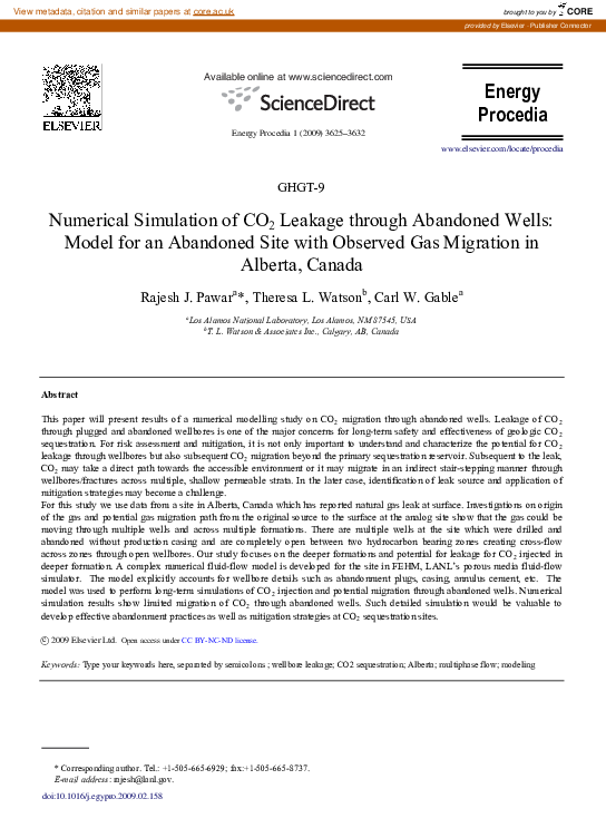 (PDF) Numerical Simulation of CO2 Leakage through Abandoned Wells ...