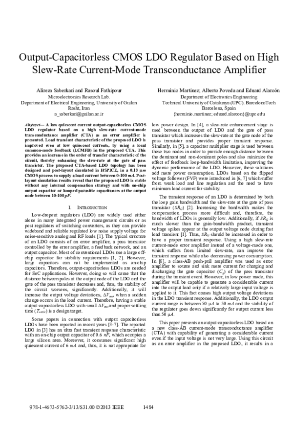 (PDF) Output-capacitorless CMOS LDO regulator based on high slew-rate ...