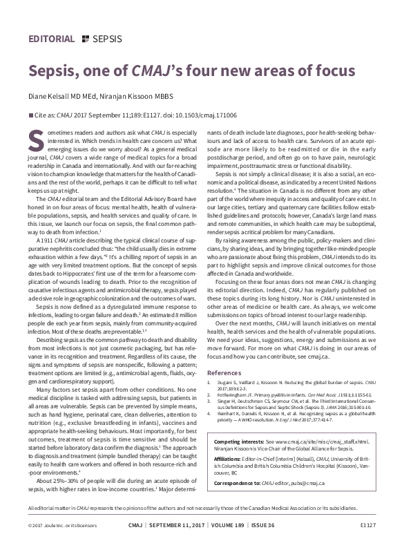 (PDF) Sepsis, one of CMAJ ’s four new areas of focus