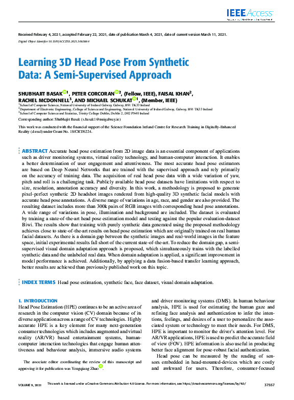 (PDF) Learning 3D Head Pose From Synthetic Data: A Semi-Supervised Approach