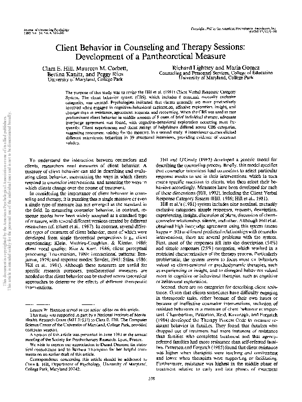 (PDF) Client behavior in counseling and therapy sessions: Development ...