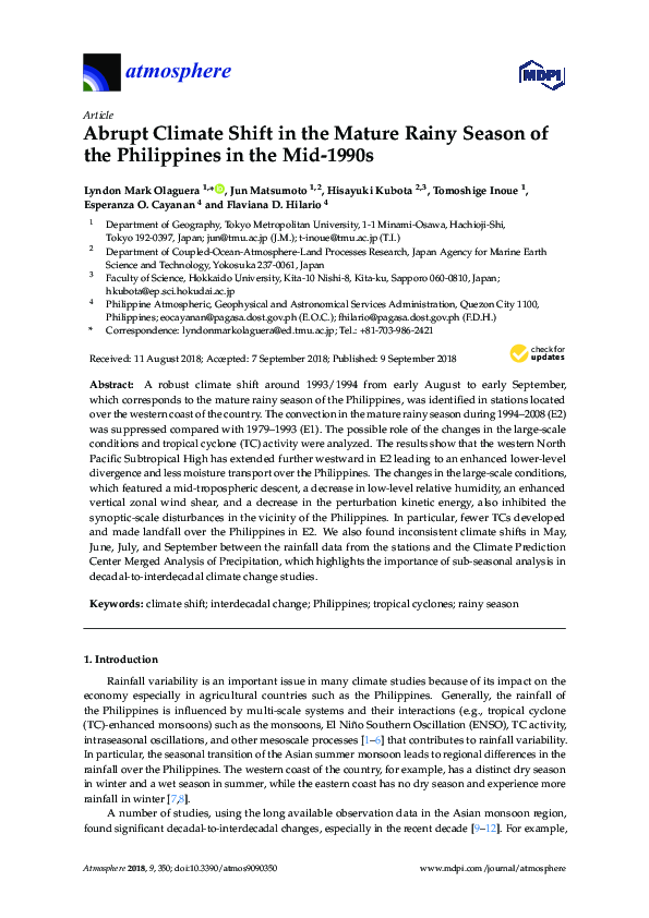 (PDF) Abrupt Climate Shift in the Mature Rainy Season of the ...