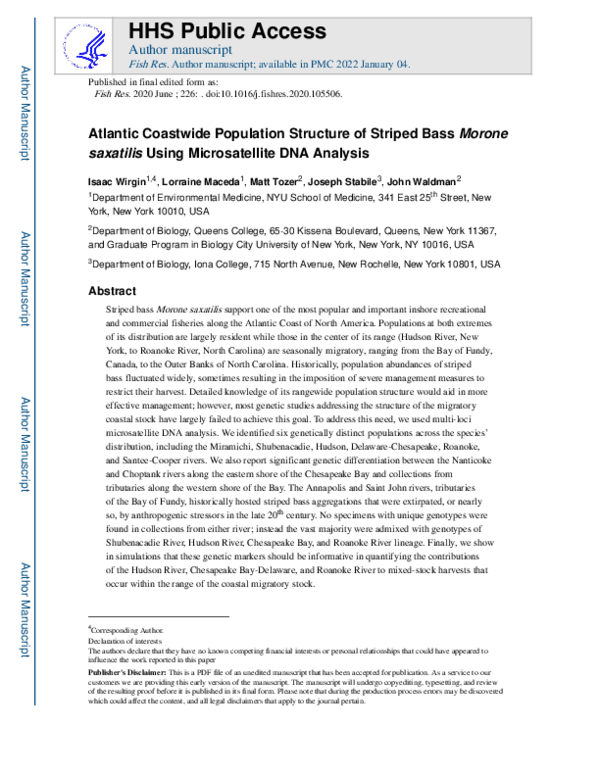 (PDF) Atlantic coastwide population structure of striped bass Morone ...