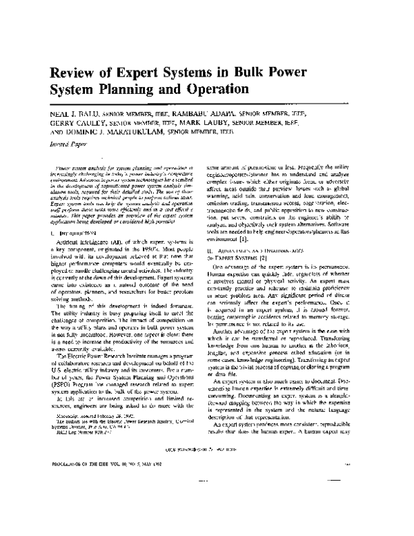 (PDF) Review of expert systems in bulk power system planning and operation