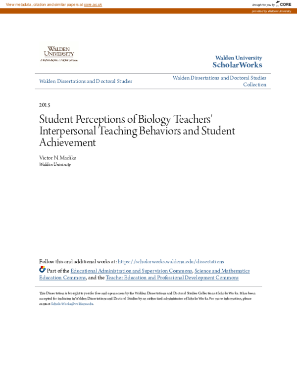 (PDF) Student Perceptions of Biology Teachers\u27 Interpersonal Teaching Behaviors and Student ...