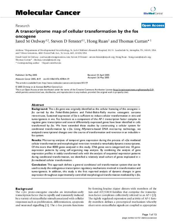 (PDF) A transcriptome map of cellular transformation by the fos oncogene
