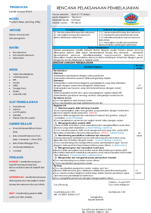(PDF) Contoh RPP Ekonomi Kurikulum 2013
