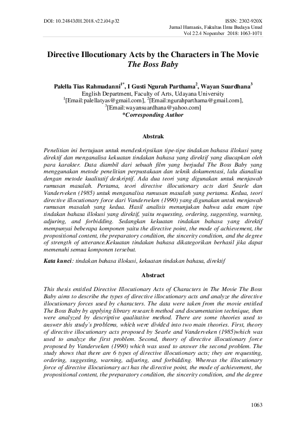 (PDF) Directive Illocutionary Acts by the Characters in The Movie The ...