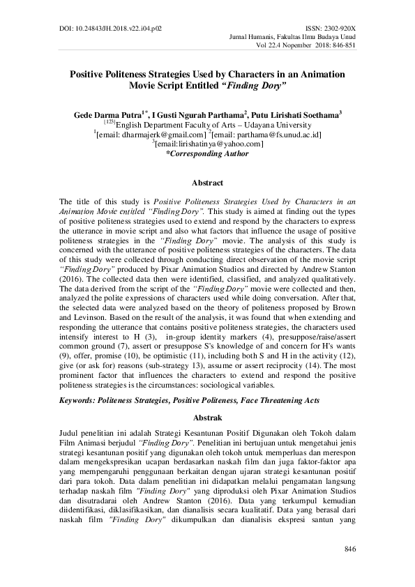 (PDF) Positive Politeness Strategies Used by Characters in an Animation ...