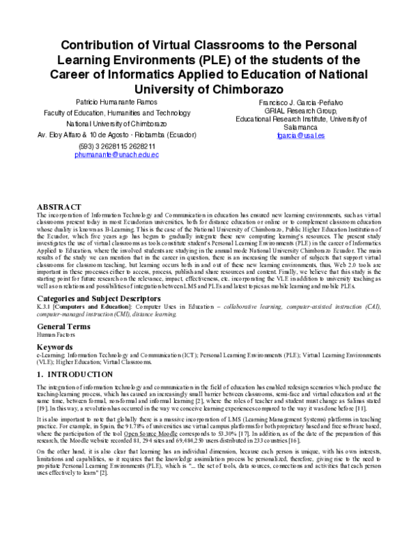 (PDF) Contribution of virtual classrooms to the personal learning ...