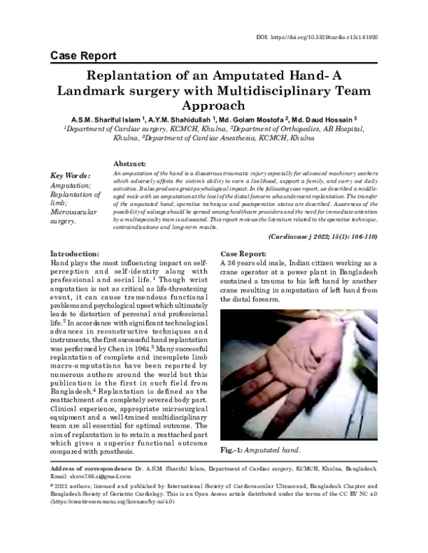(PDF) Replantation of an Amputated Hand- A Landmark surgery with ...
